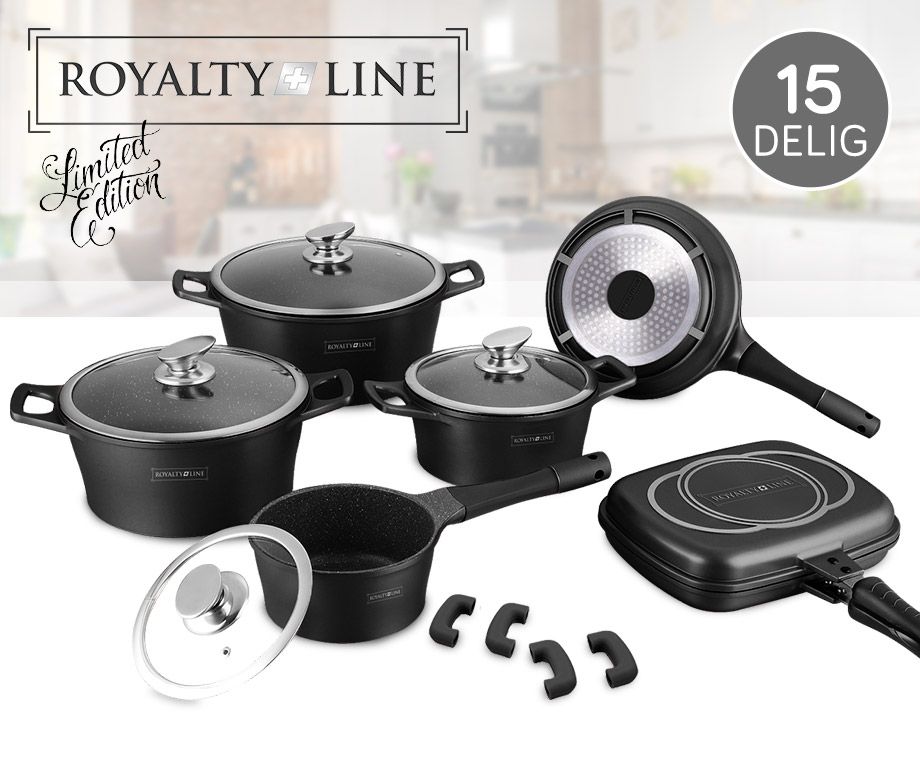 15-Delige Royalty Line Marmer Coating Pannenset Aanbieding ⏰