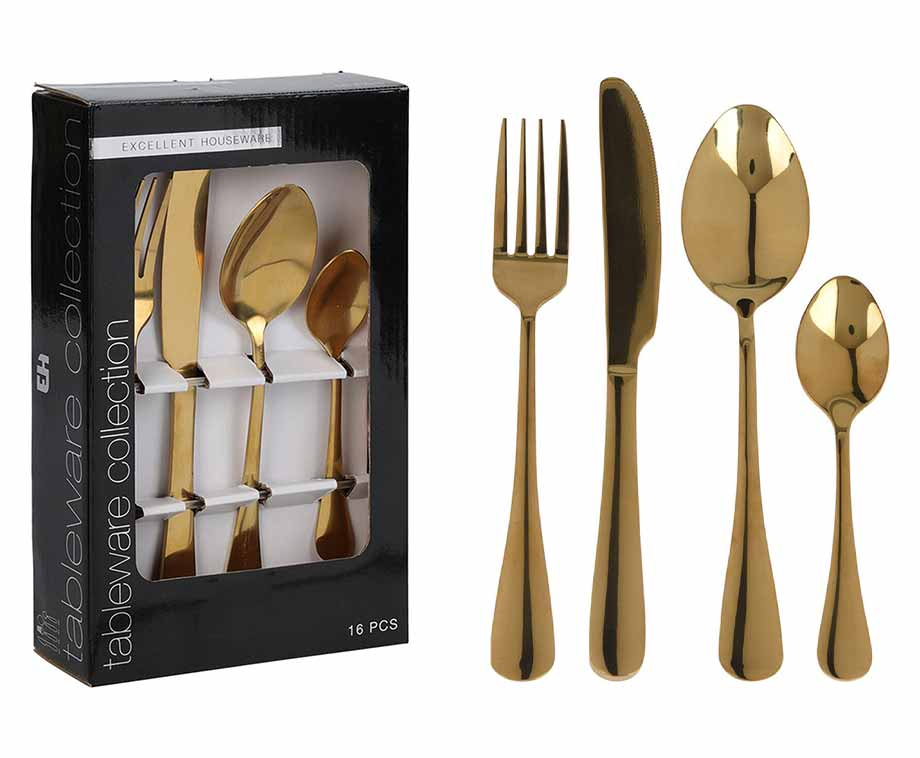 16-Delige Gouden Bestekset Aanbieding ⏰ | VoordeelVanger.nl
