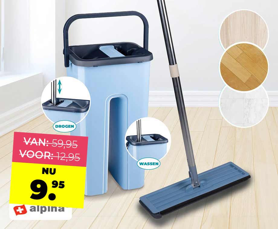 Alpina Flat Mop Inc. 2 Mops Aanbieding ⏰ | VoordeelVanger.nl