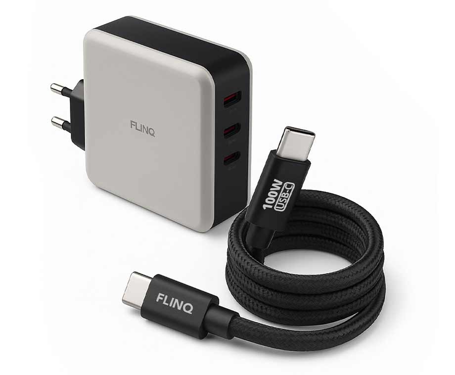FlinQ 100W Adapter Incl. Kabel Set Aanbieding ⏰ | VoordeelVa