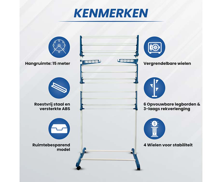 XXL Inklapbaar Wasrek - Droogtoren Op Wieltjes Voor 2 Wasbeurten ...