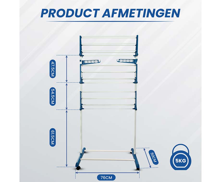 XXL Inklapbaar Wasrek - Droogtoren Op Wieltjes Voor 2 Wasbeurten ...