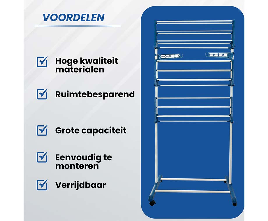 Shine XXL Inklapbaar Wasrek - Droogtoren Op Wieltjes Voor 2 Wasbeurten ...